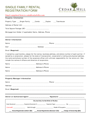Fillable Online SINGLE FAMILY RENTAL REGISTRATION FORM - Cedar Hill Fax ...