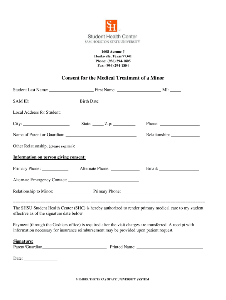 Fillable Online sam houston state university student health center Fax ...