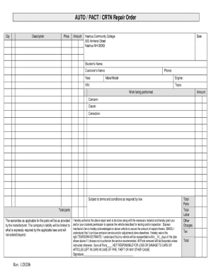 Fillable Online Auto Repair Order Business Form Template Fax Email ...