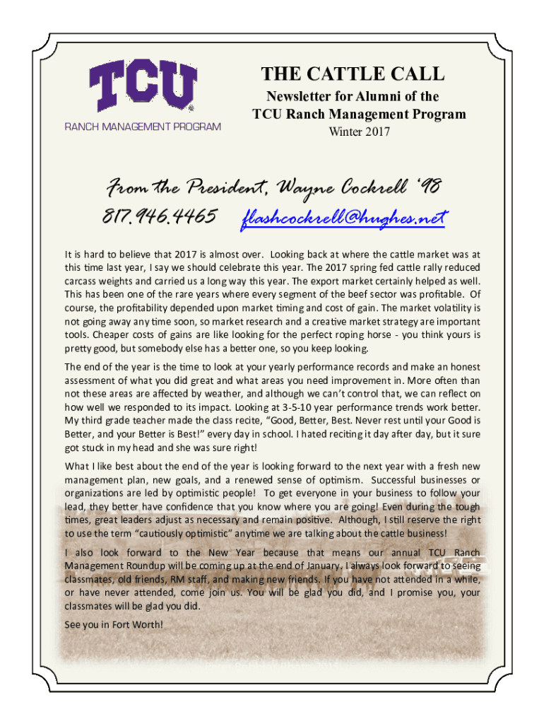 Fillable Online THE CATTLE CALL - Newsletter for Alumni of the TCU ...