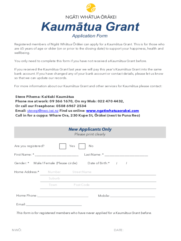 Fillable Online Kaumtua grant application form - Ngati Rangitihi Fax ...