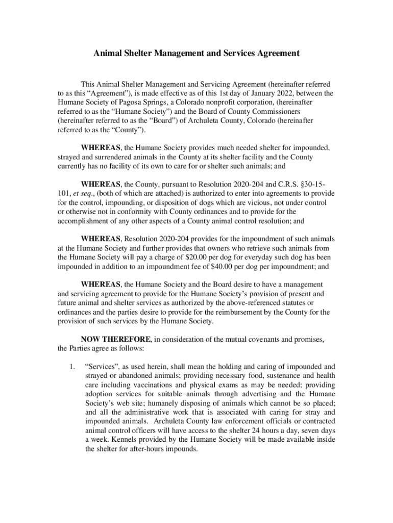 Fillable Online agreement for shelter and animal control services ...