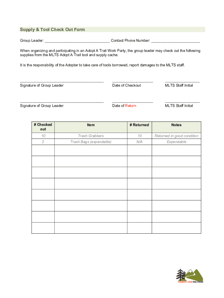 Fillable Online Supply & Tool Check Out Form Fax Email Print - pdfFiller
