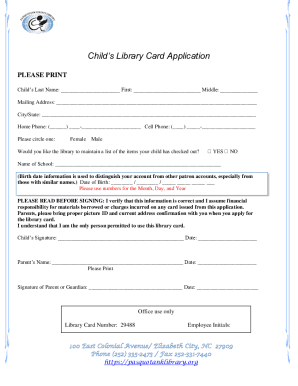 Fillable Online Child's Library Card Application Fax Email Print ...