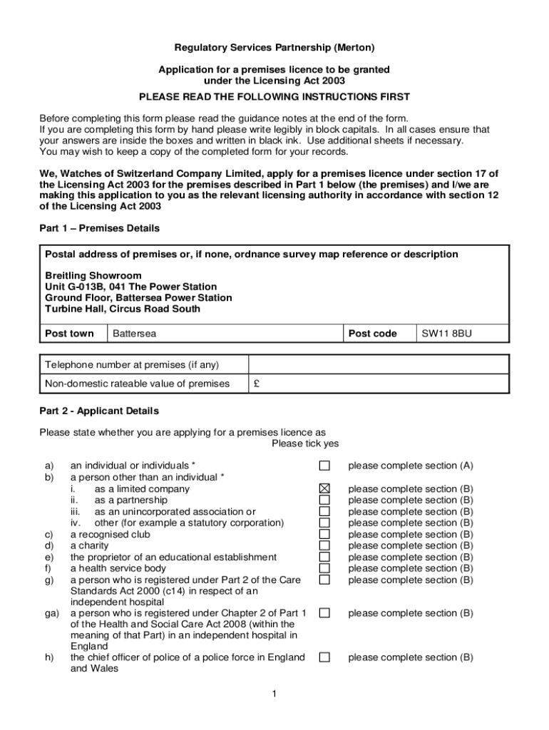 Fillable Online Wandsworth Council - Application for a premises licence ...