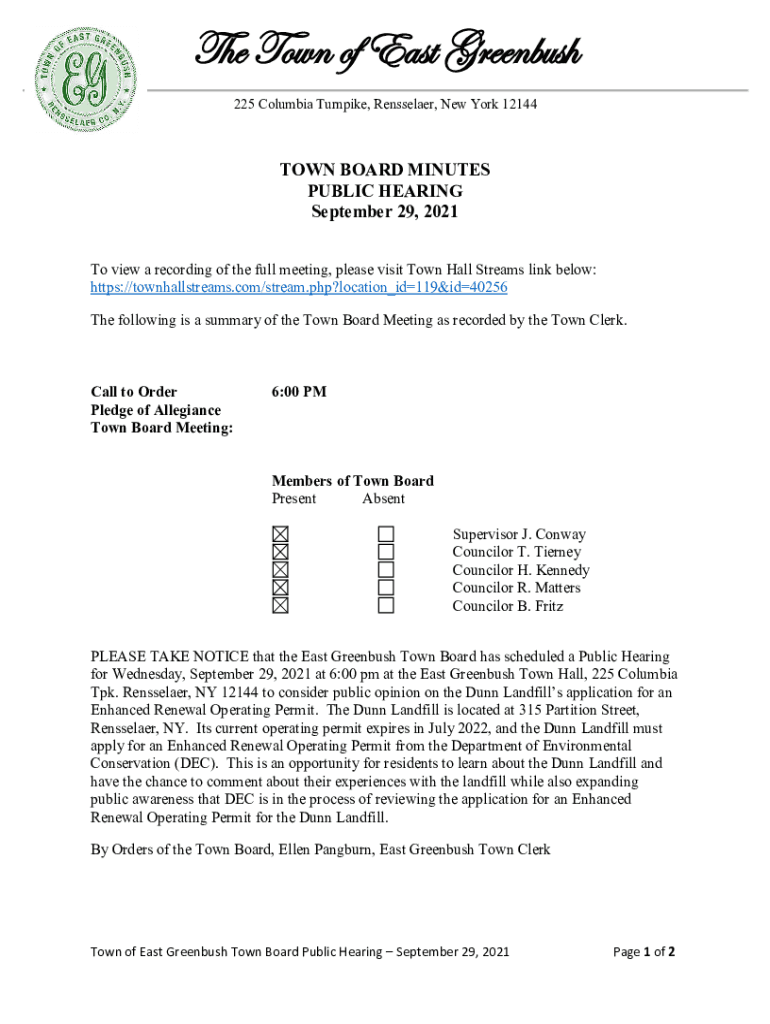 Fillable Online Agendas - Town of East Greenbush Fax Email Print ...