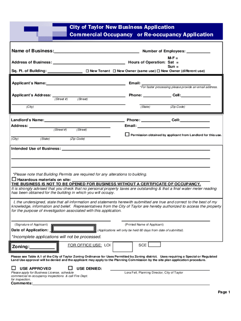 Fillable Online Opening a New Business/Re-occupancy Application Fax Email Print - pdfFiller