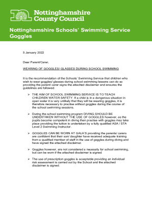 Fillable Online Schools' Swimming Service - Nottinghamshire County ...