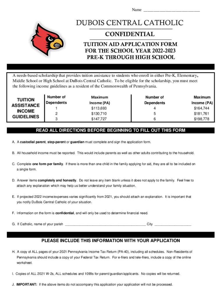Fillable Online Pre-School Application - DuBois Central Catholic Fax Email Print - pdfFiller