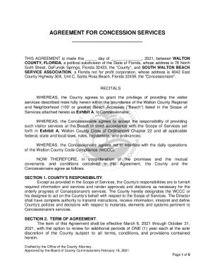 Fillable Online AGREEMENT FOR CONCESSION SERVICES - Walton County Fax ...