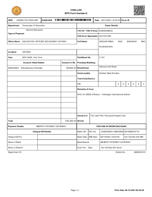 Fillable Online CHALLAN MTR Form Number-6 - Vishwajyot School Fax Email ...