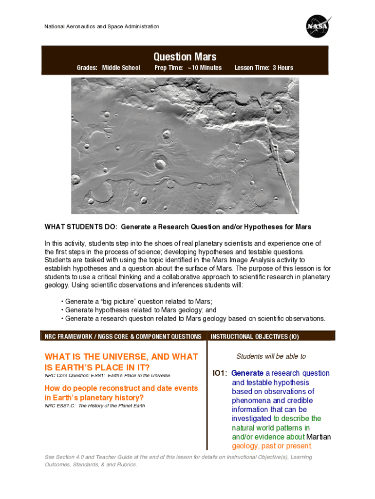 Fillable Online marsed asu STEM Enrichment TrainingMission to Mars ...