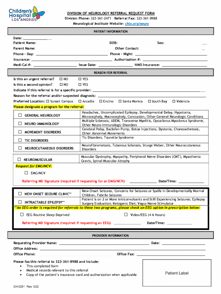Fillable Online DIVISION OF NEUROLOGY REFERRAL REQUEST FORM Fax Email ...