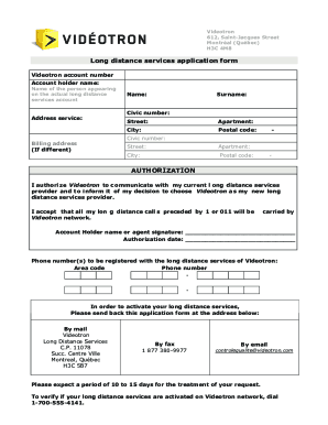 Fillable Online Long distance services application form AUTHORIZATION Fax Email Print - pdfFiller