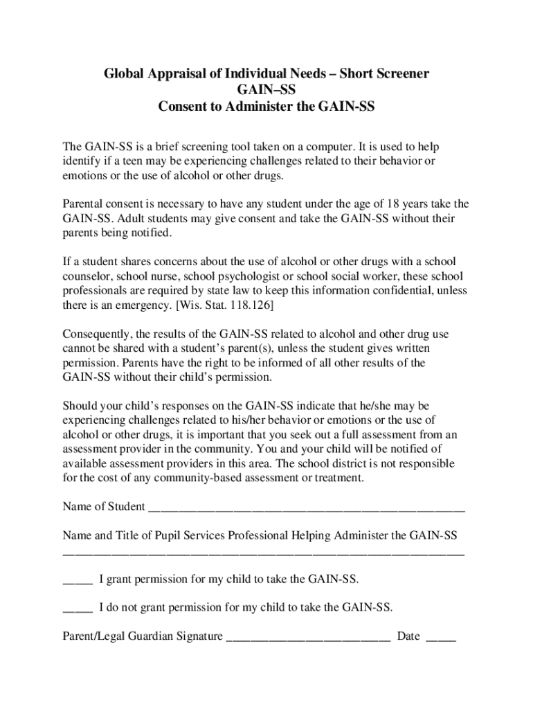 Fillable Online Development and Validation of the GAIN Short Screener ...