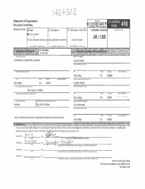 Fillable Online Form 410 (Statement of Organization Recipient Committee ...