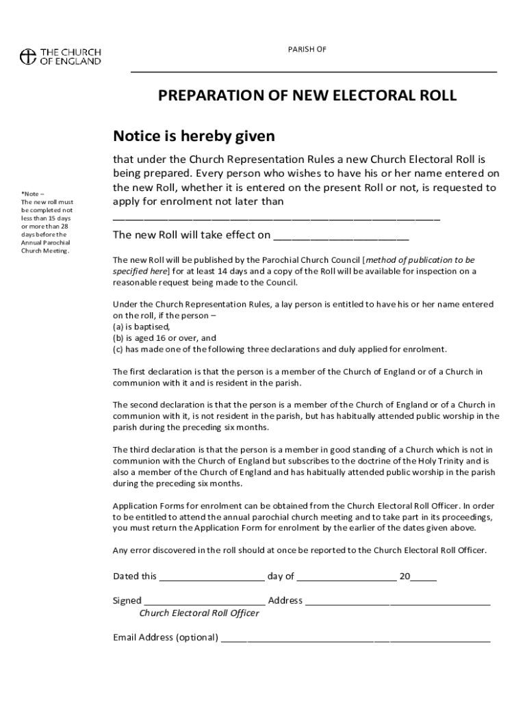 Fillable Online PREPARATION OF NEW ELECTORAL ROLL Notice is hereby ...