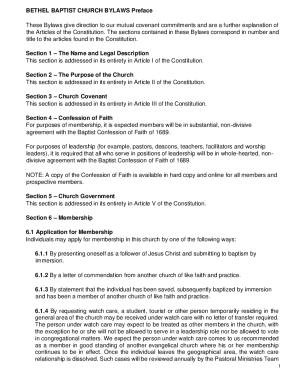 Fillable Online Church Constitution and By-Laws - Bethel Baptist Church ...