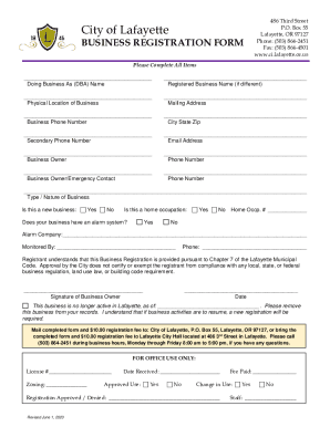 Fillable Online City of Lafayette - BUSINESS REGISTRATION FORM Fax Email Print - pdfFiller