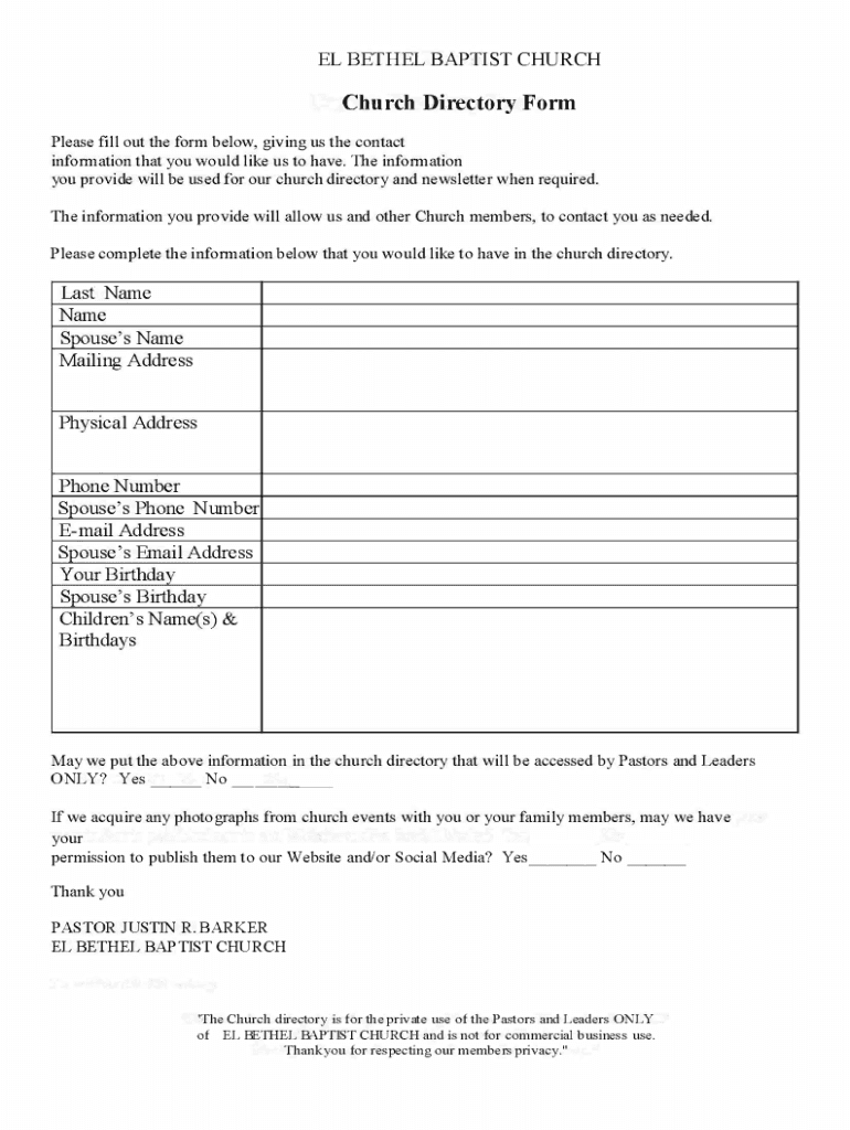 Fillable Online Church Directory Form - Amazon AWS Fax Email Print ...