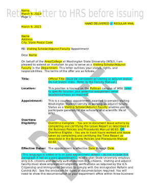 OFFER LETTER TO VISITING SCHOLAR - hrs wsu Doc Template | pdfFiller