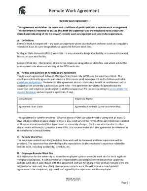 Fillable Online hr msu KANSAS STATE UNIVERSITY - Remote Work Agreement ...