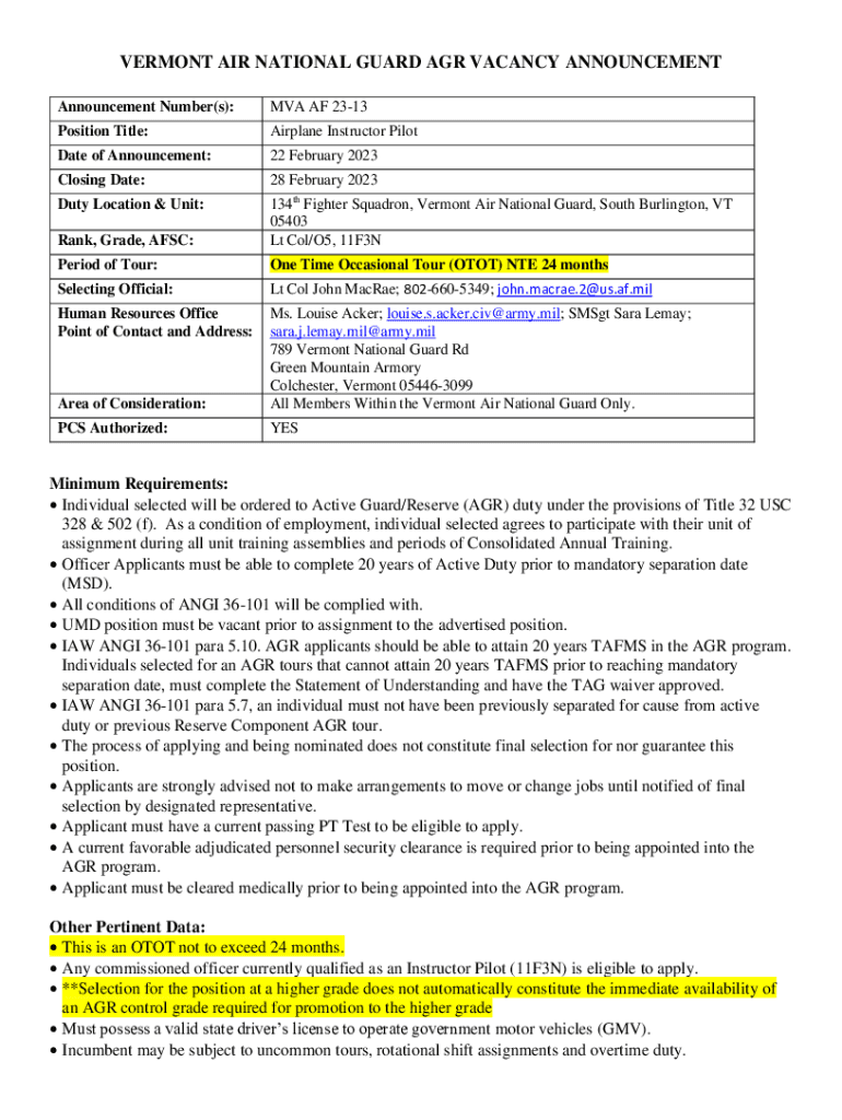 Fillable Online Air National Guard Job Postings (Part-Time) Fax Email ...
