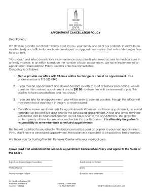 Fillable Online APPOINTMENT CANCELLATION POLICY Dear Patient, We strive ...