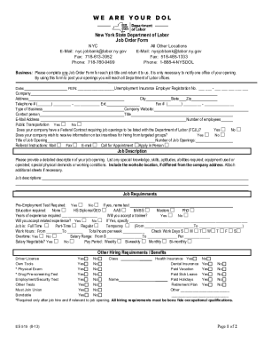 Fillable Online Job Order Form - Department of Labor - New York State ...