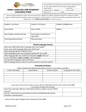 Fillable Online HOME LANGUAGE AND RESIDENCY (HOUSING) FORM Fax Email ...