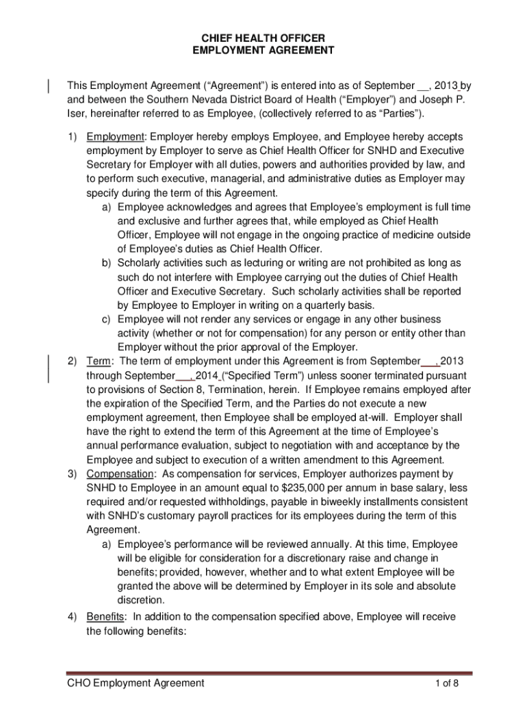 Fillable Online Chief Health Officer Employment Agreement Fax Email ...