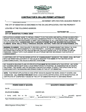 Fillable Online CONTRACTOR'S ON-LINE PERMIT AFFIDAVIT Fax Email Print ...