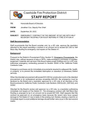 Fillable Online Staff Report - Emergency Contract Procurement of ...