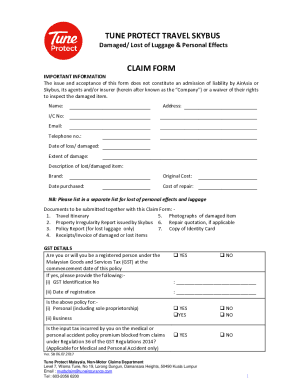Fillable Online AirAsia Courier Claim Form - Tune Protect Fax Email ...
