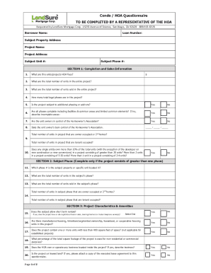 Fillable Online Lender Questionnaire - Sample Condominium Association ...