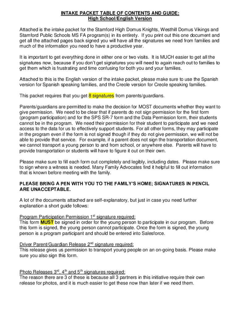 Fillable Online High School/English Version Attached is the intake ...