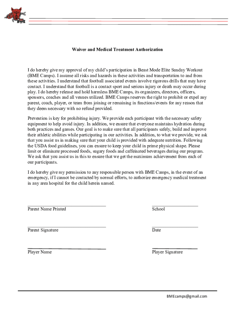 Fillable Online Waiver and Medical Treatment Authorization I do hereby ...