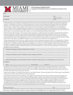 Fillable Online ILR Emergency Medical Form Assumption of Risk Release ...
