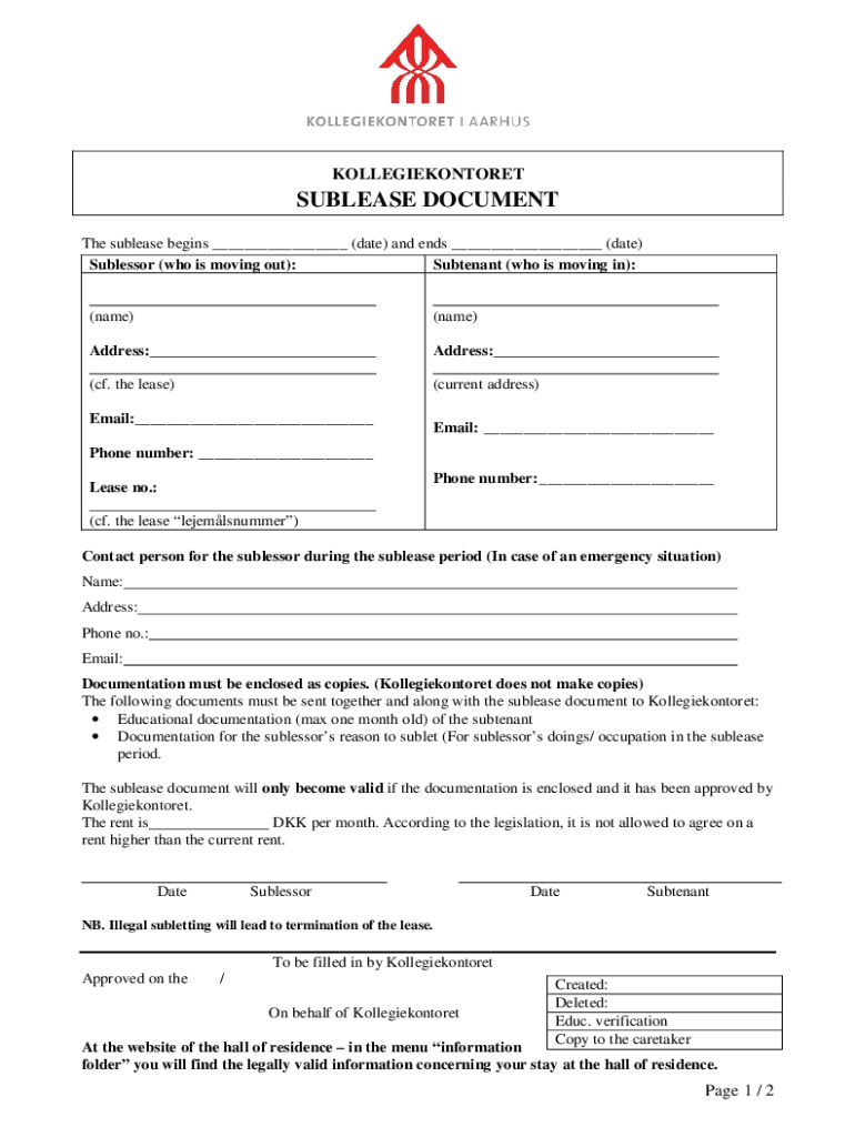 Fillable Online Sublet ApplicationInstructions and Checklist Fax Email ...