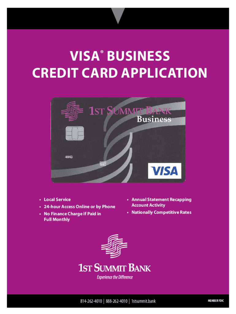 Fillable Online VISA BUSINESS CREDIT CARD APPLICATION 1st Summit Bank ...