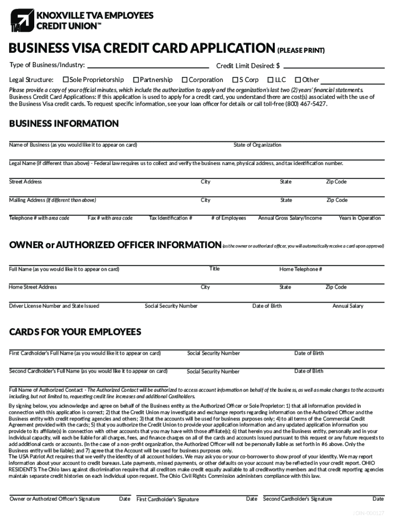 Fillable Online BUSINESS VISA CREDIT CARD APPLICATION Fax Email Print ...
