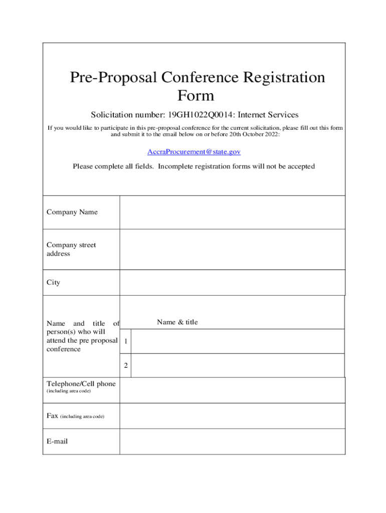 Fillable Online Site Visit & Pre-proposal Conference Registration Form ...