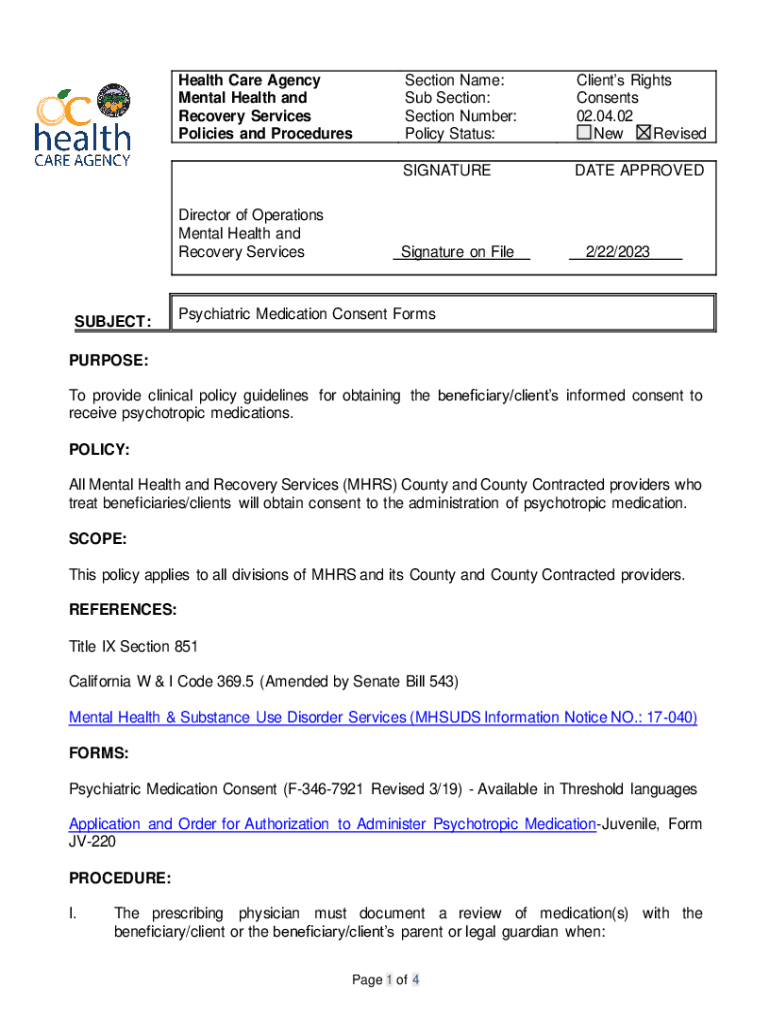 Fillable Online Psychiatric Medication Consent Forms. Psychiatric ...