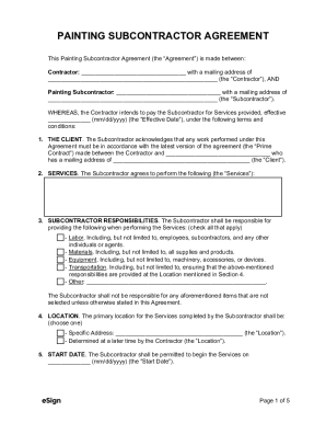 Fillable Online Painting Subcontractor Agreement: Free Contract ...