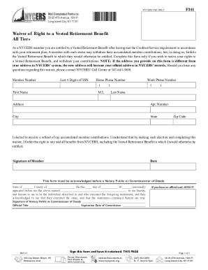 Fillable Online Waiver of Right to a Vested Retirement Benefit Form ...