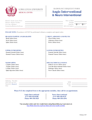 Fillable Online RADIOLOGY ORDERING FORM - Angio Interventional LLUMC ...