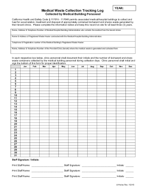 Fillable Online Medical Waste Collection Tracking Log. 28e Medical ...