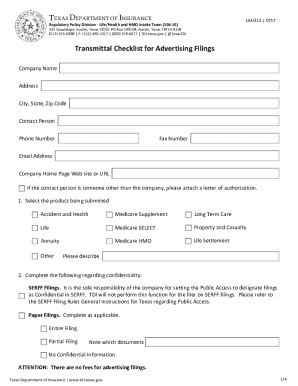 Fillable Online Certificate of Insurance Filing Transmittal Form ...