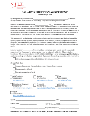 Fillable Online Salary Reduction Agreement Under Section 403(b) Fax ...