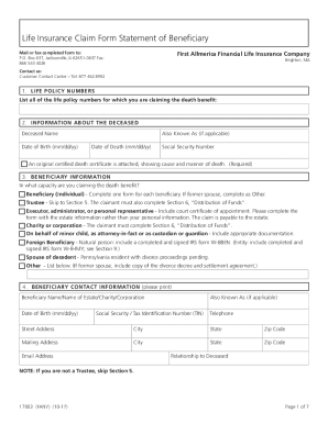 Fillable Online Life Insurance Claims Packet - OneAmerica Fax Email ...